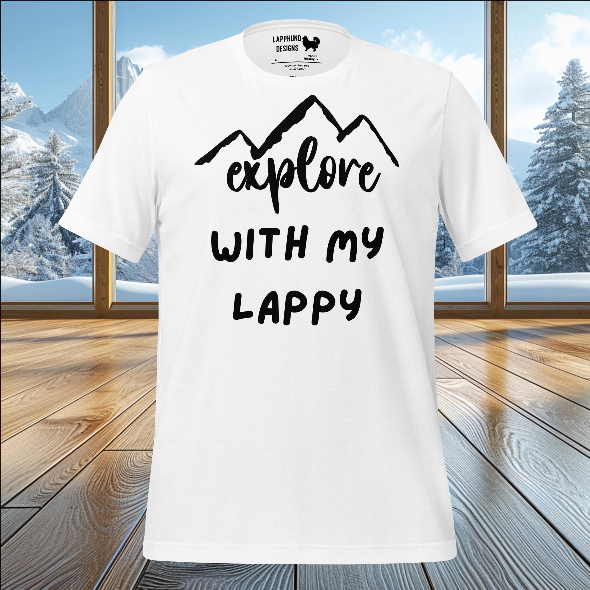 Explore with My Lappy T-Shirt – Adventure-Ready Gear for Lapphund Love – Lapphund Designs